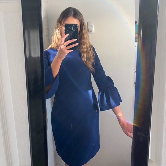 Club Monaco | Dresses | Club Monaco Blue Longsleeve Dress With Ruffle ...